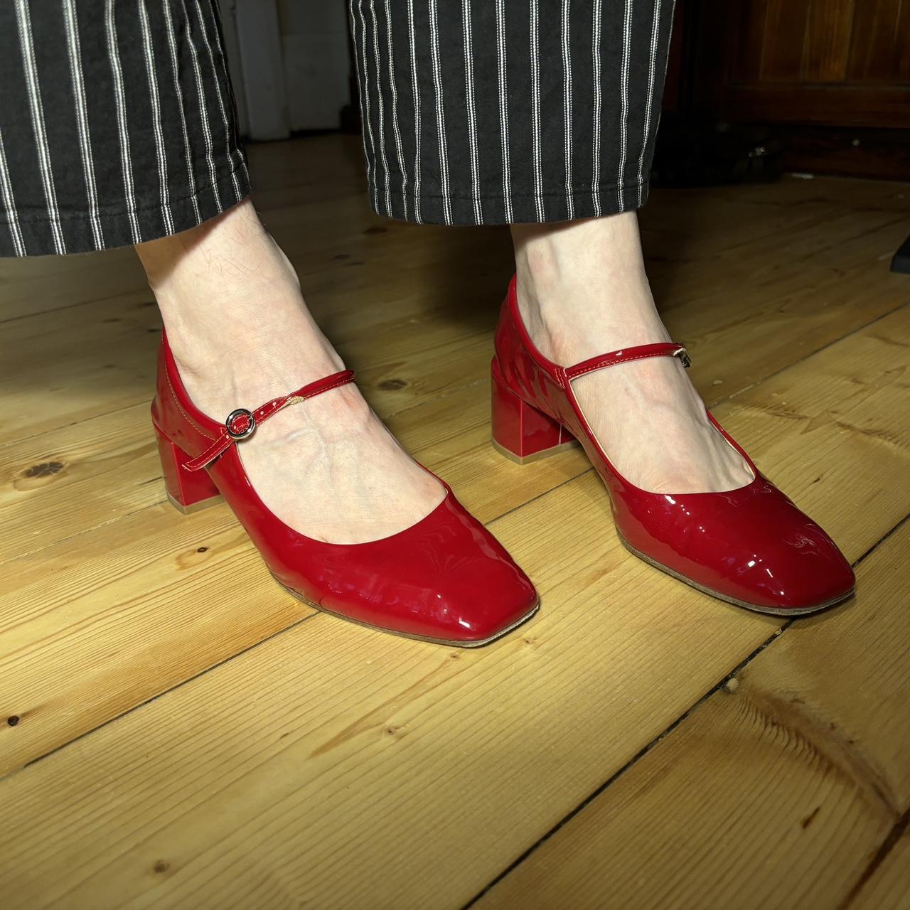 Aeyde cherry red Mary Jane ballet heels Size 37 100%... - Depop