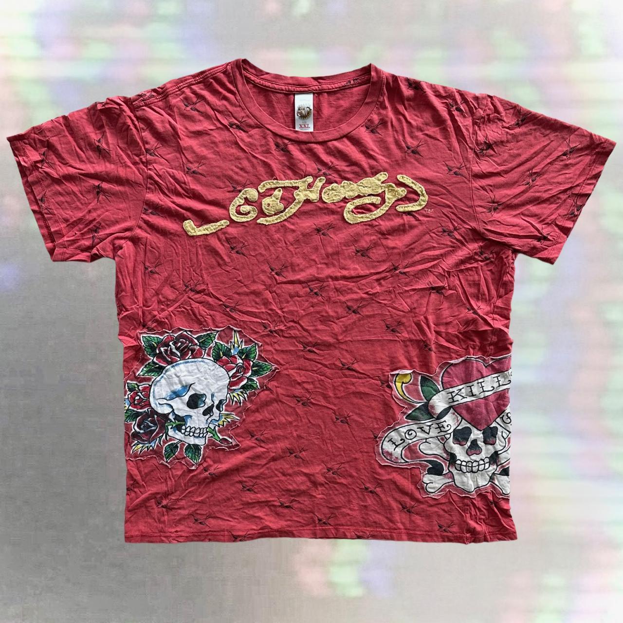 Ed Hardy Men's Red and Yellow T-shirt | Depop