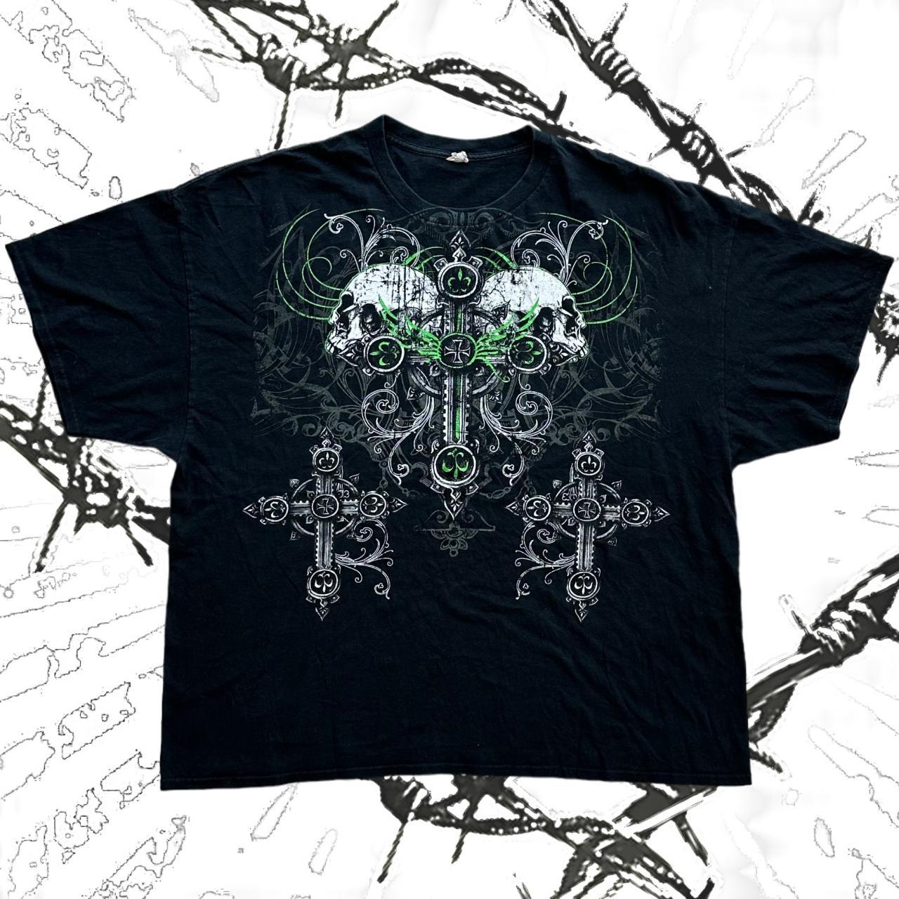 2000s Cybery2k Gothic Skull Tee Gildan brand... - Depop