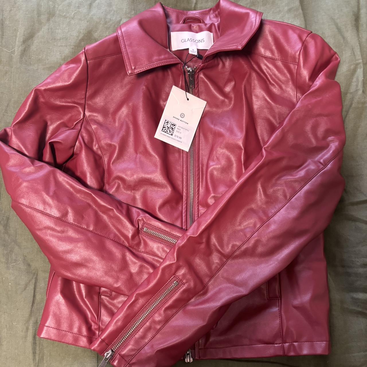 Glassons burgundy faux leather jacket, size s new... - Depop