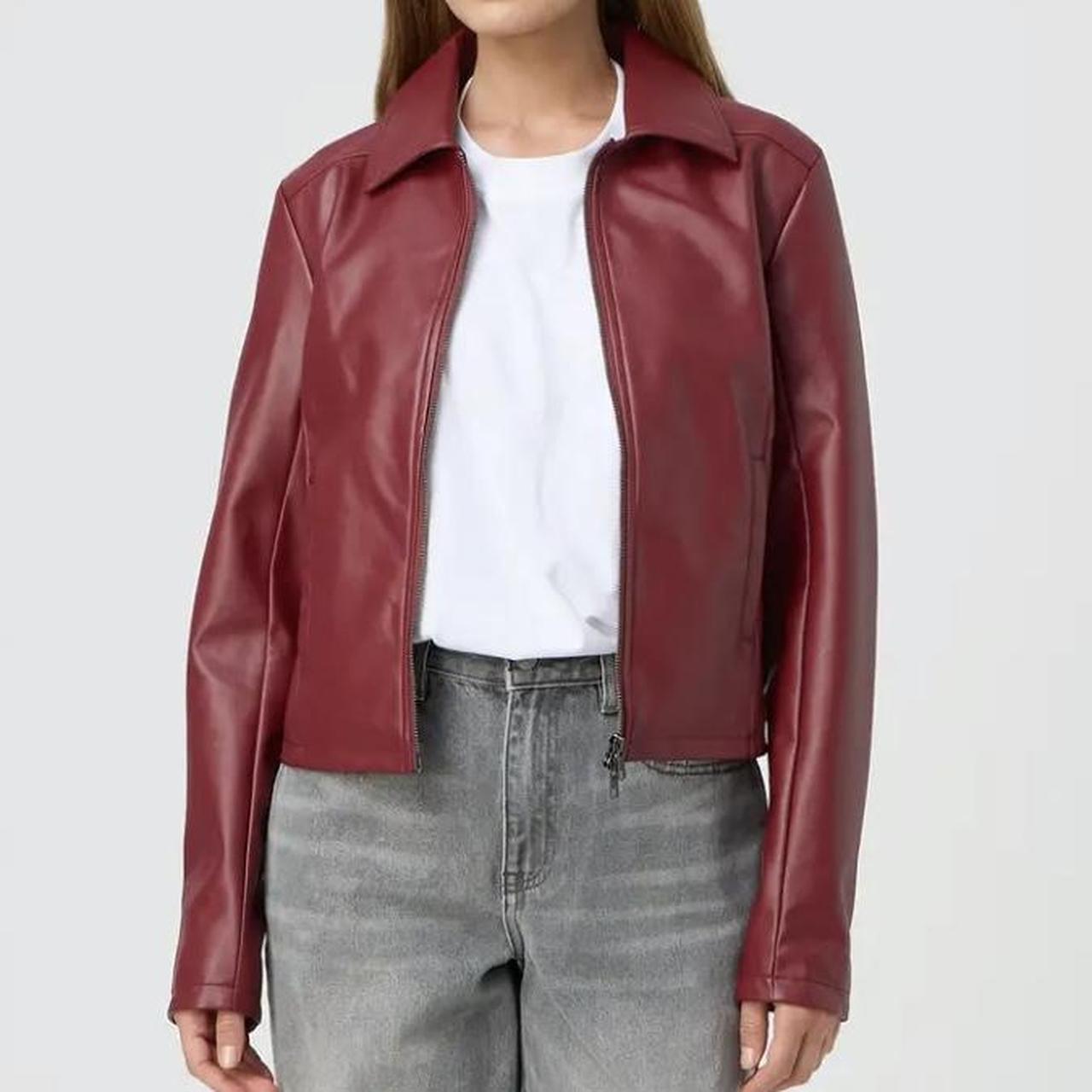 Glassons burgundy faux leather jacket, size s new... - Depop