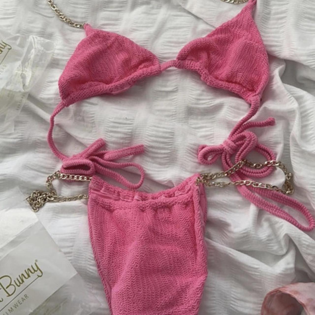 Beach bunny swimwear hot pink and chain bikini Size... - Depop
