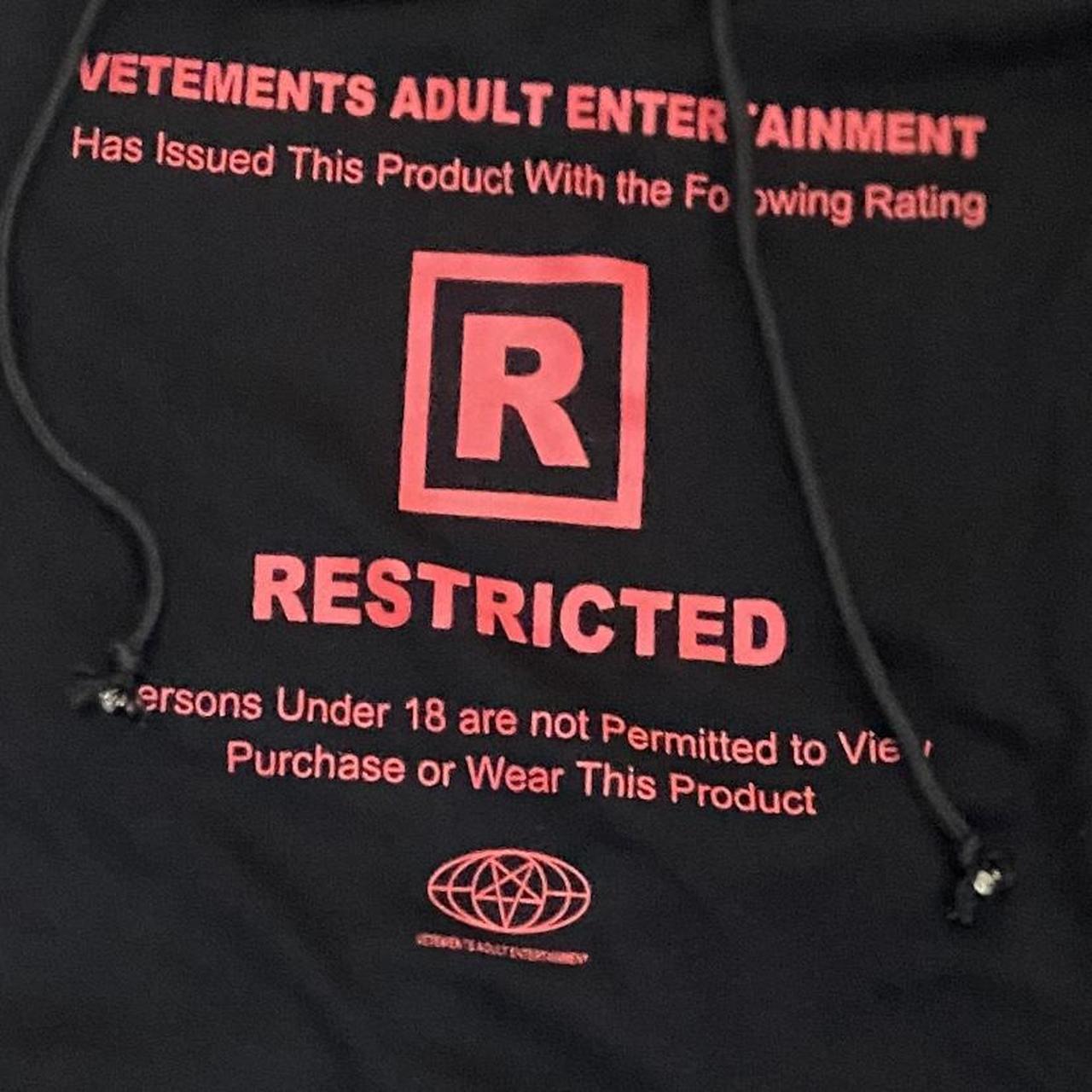 VETEMENTS Adult Entertainment Hoodie Restricted... - Depop