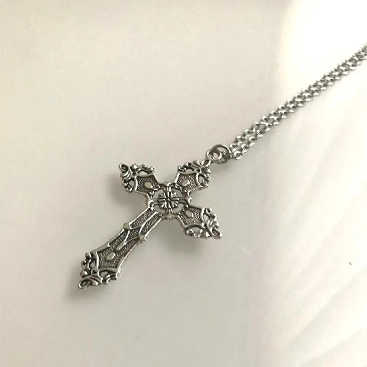 Aesthetic Goth Vintage Cross Pendant Necklace Chain... - Depop