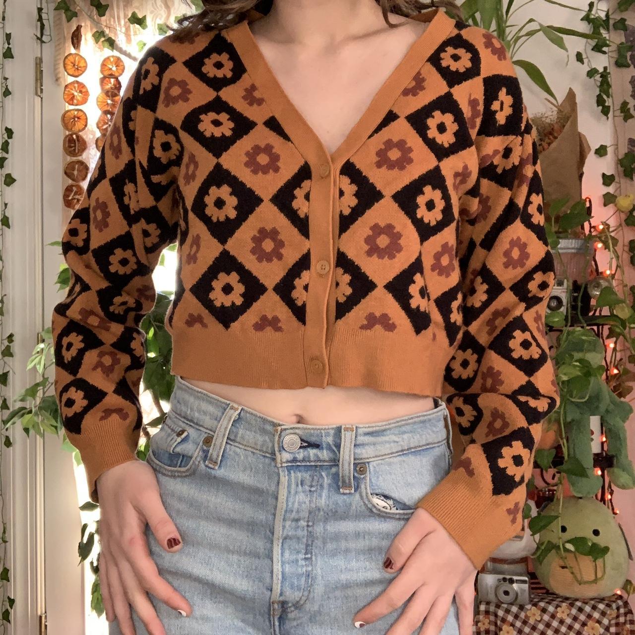 retro style orange and black cropped sweater. worn a... - Depop