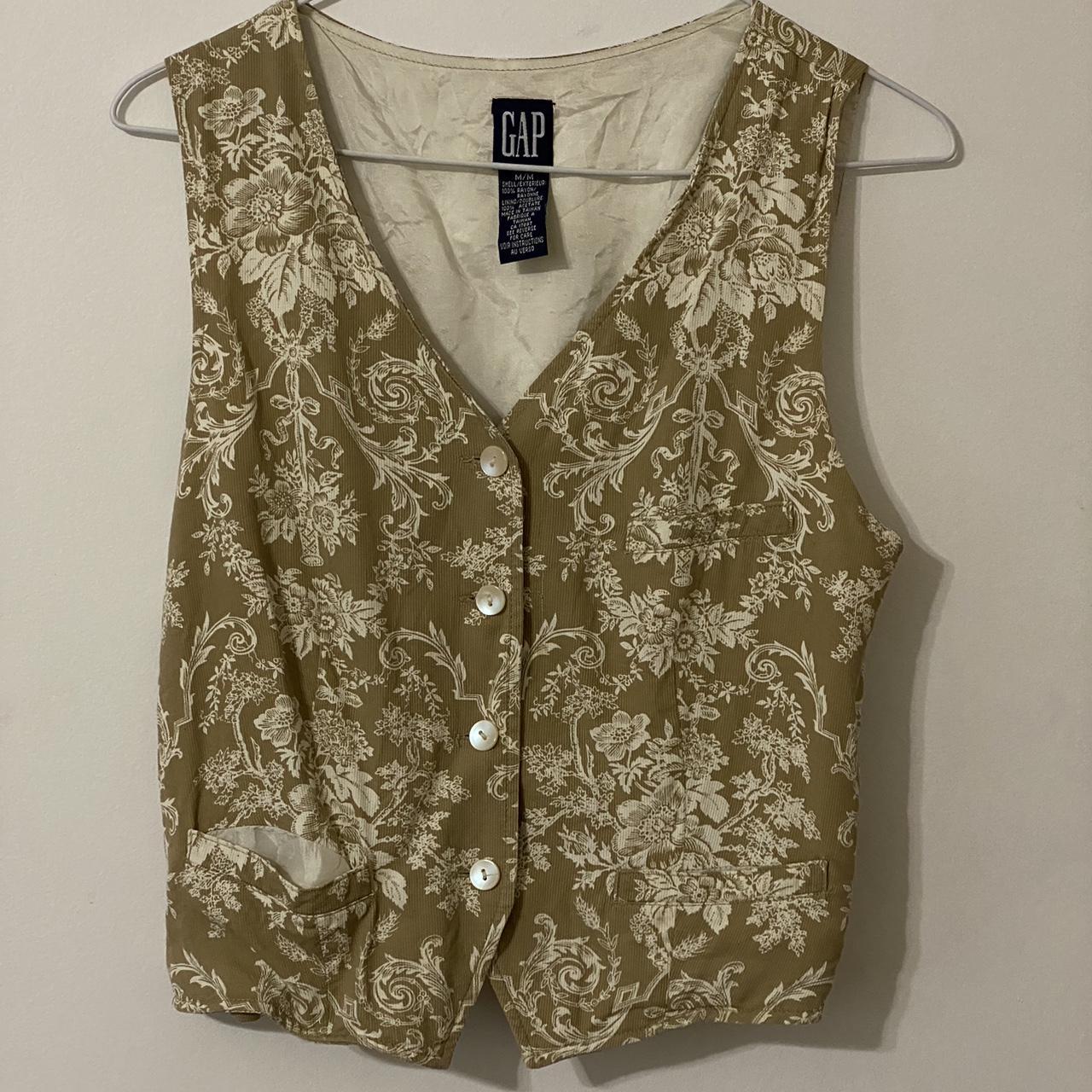 Gold Gap Vest With White Designs / size medium /... - Depop
