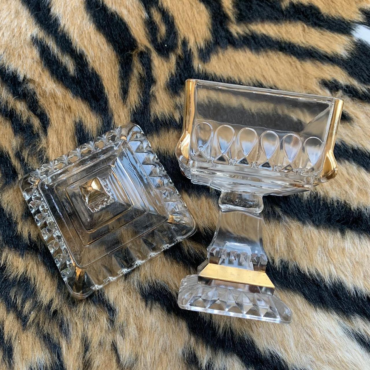 Vintage Decorative Clear Glass & Gold Square Candy... - Depop
