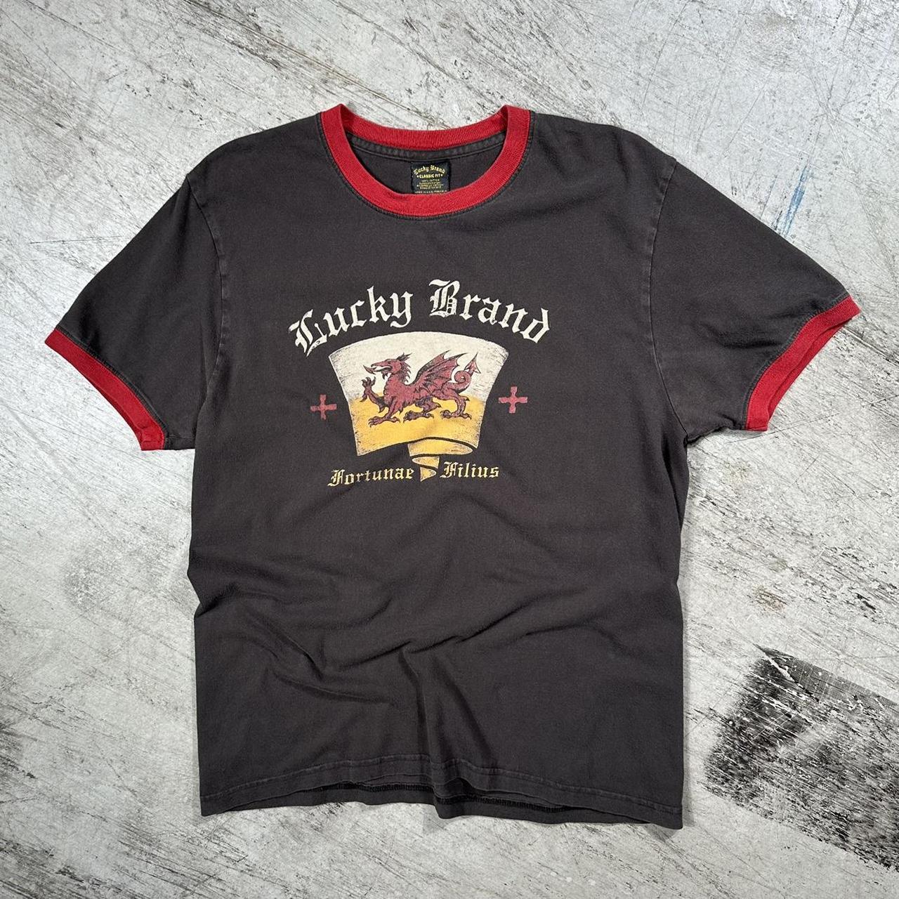 Vintage Y2K Lucky Brand dragon ringer t-shirt No... - Depop