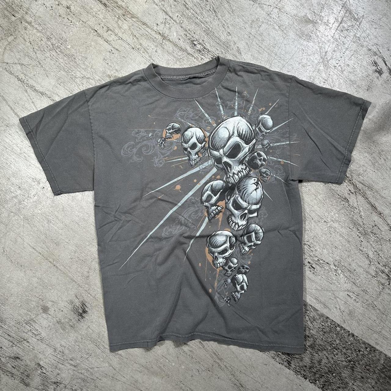 Vintage Y2K Cyber grunge skull pile goth t-shirt... - Depop