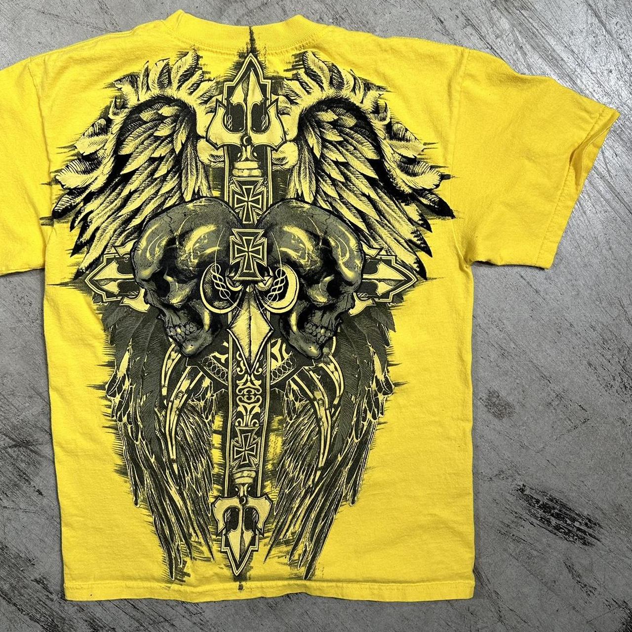 Cyber Y2K gothic skull and wings graphic t-shirt... - Depop