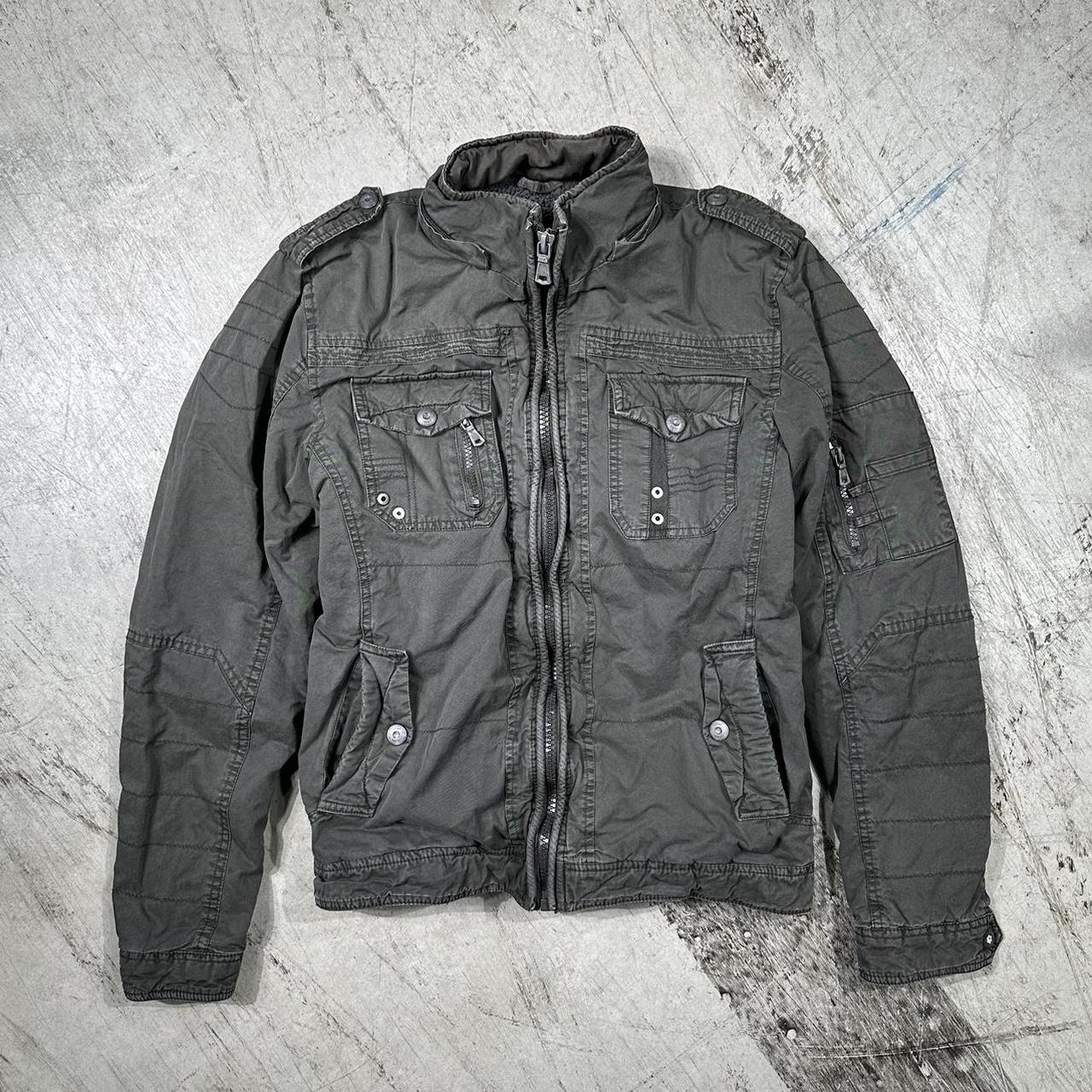 Cyber Y2K Hard Edge multi pocket zip up jacket Flaw... - Depop