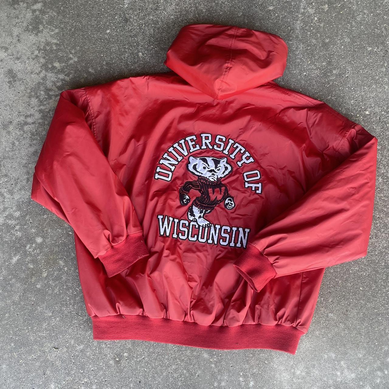 vintage 90s wisconsin badgers fau leather jacket.... - Depop