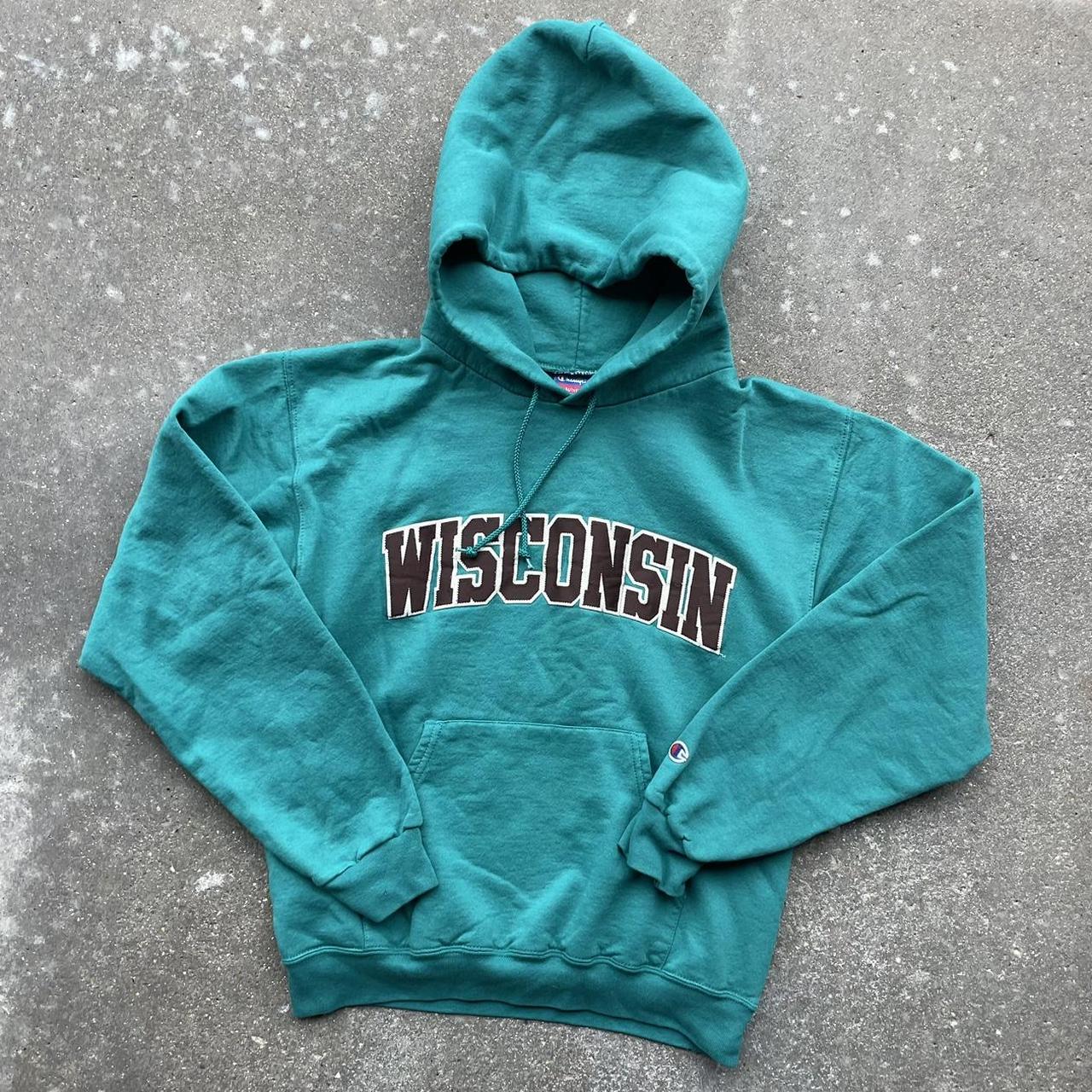university of wisconsin vintage hoodie. size small... - Depop