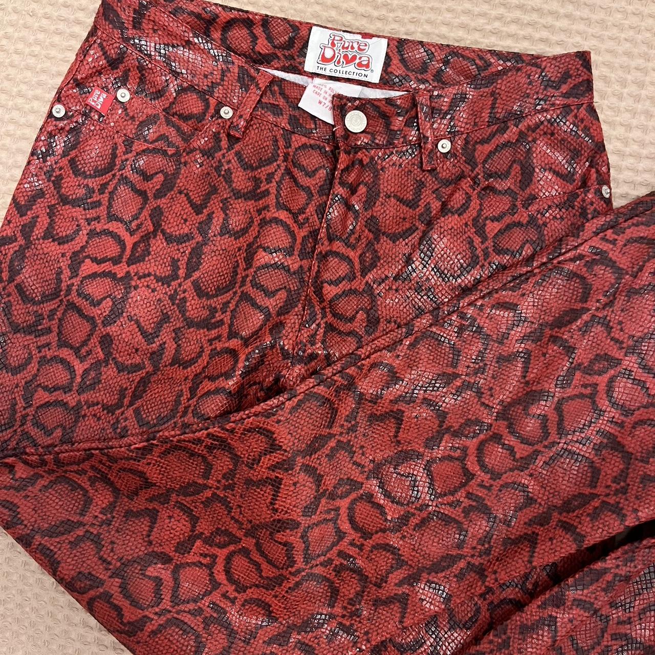 PURE DIVA shiny red snake skin pants Size: 7/8... - Depop