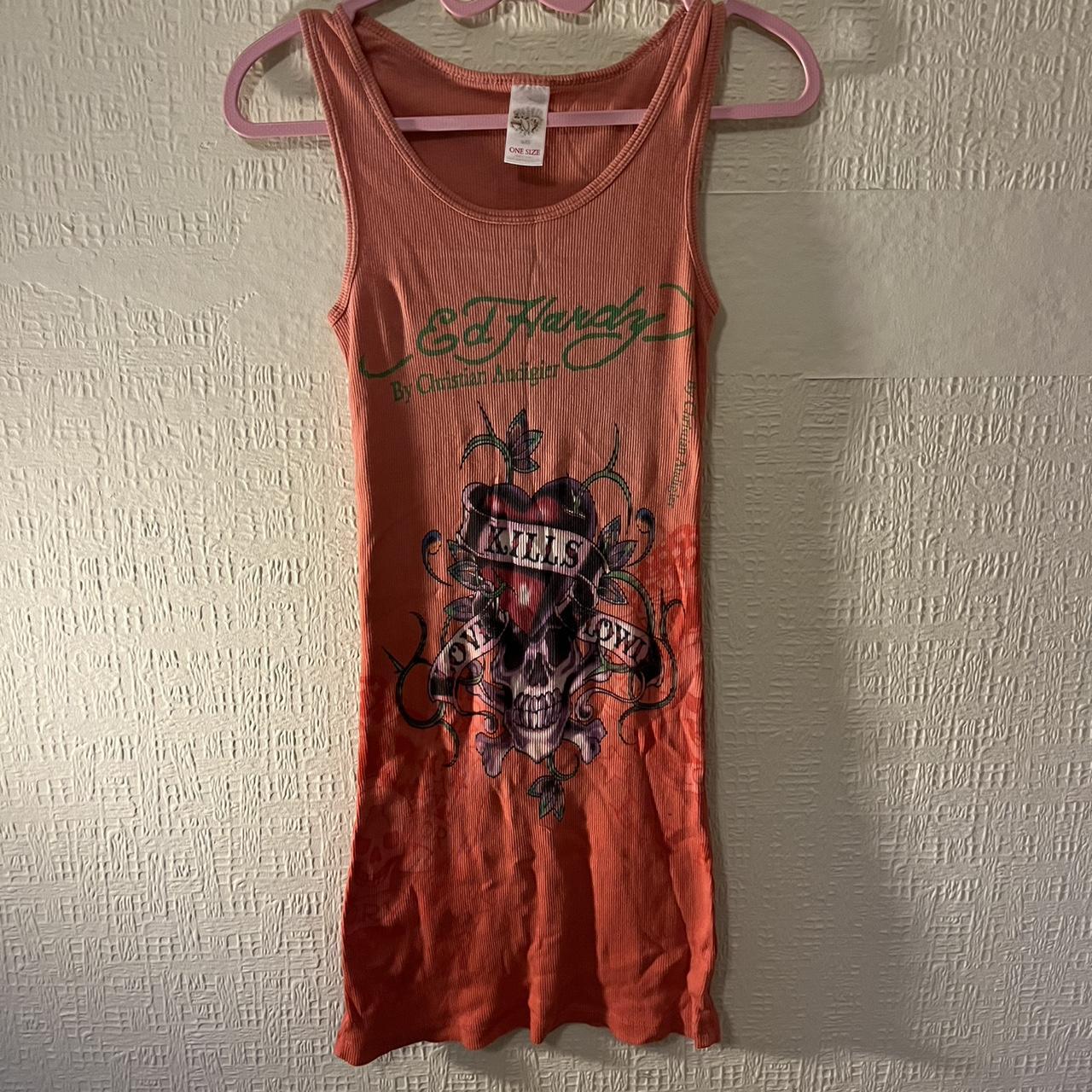 Ed Hardy pink gradient into peach orange tank top... | Depop
