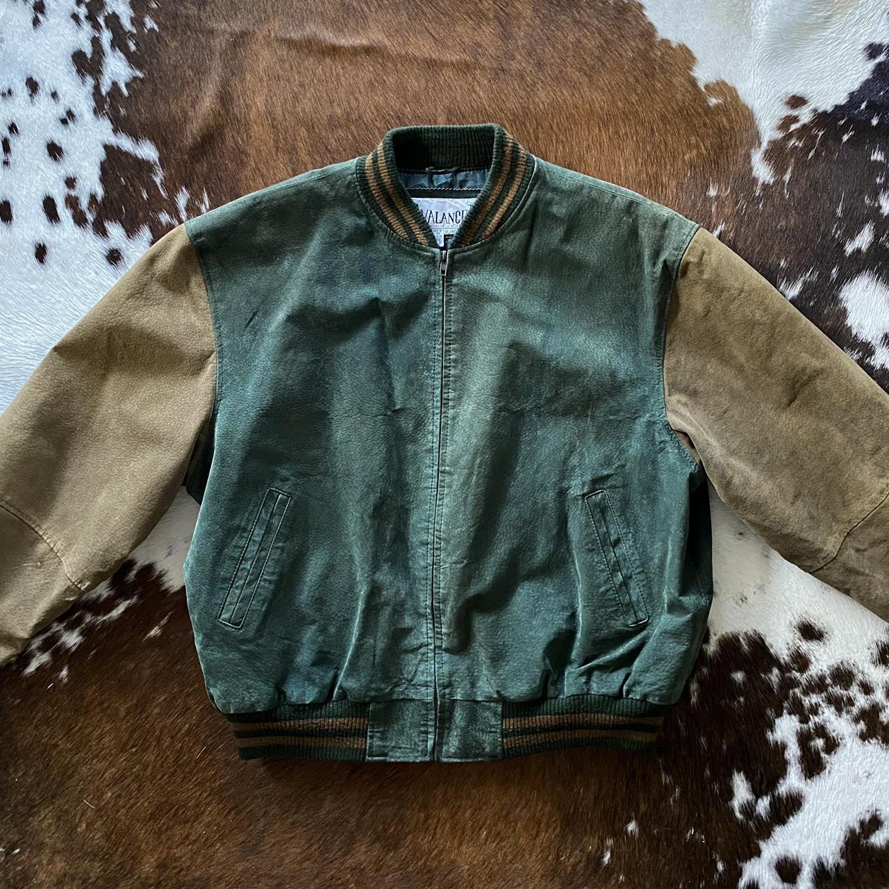 vintage 90s avalanche 100% leather suede varsity... - Depop