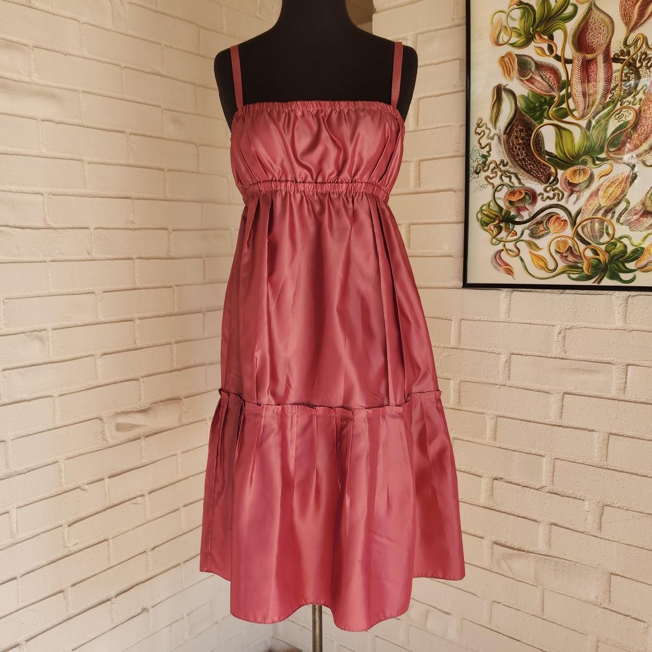 Y2K pink ruffle layered ruched midi dress ... - Depop