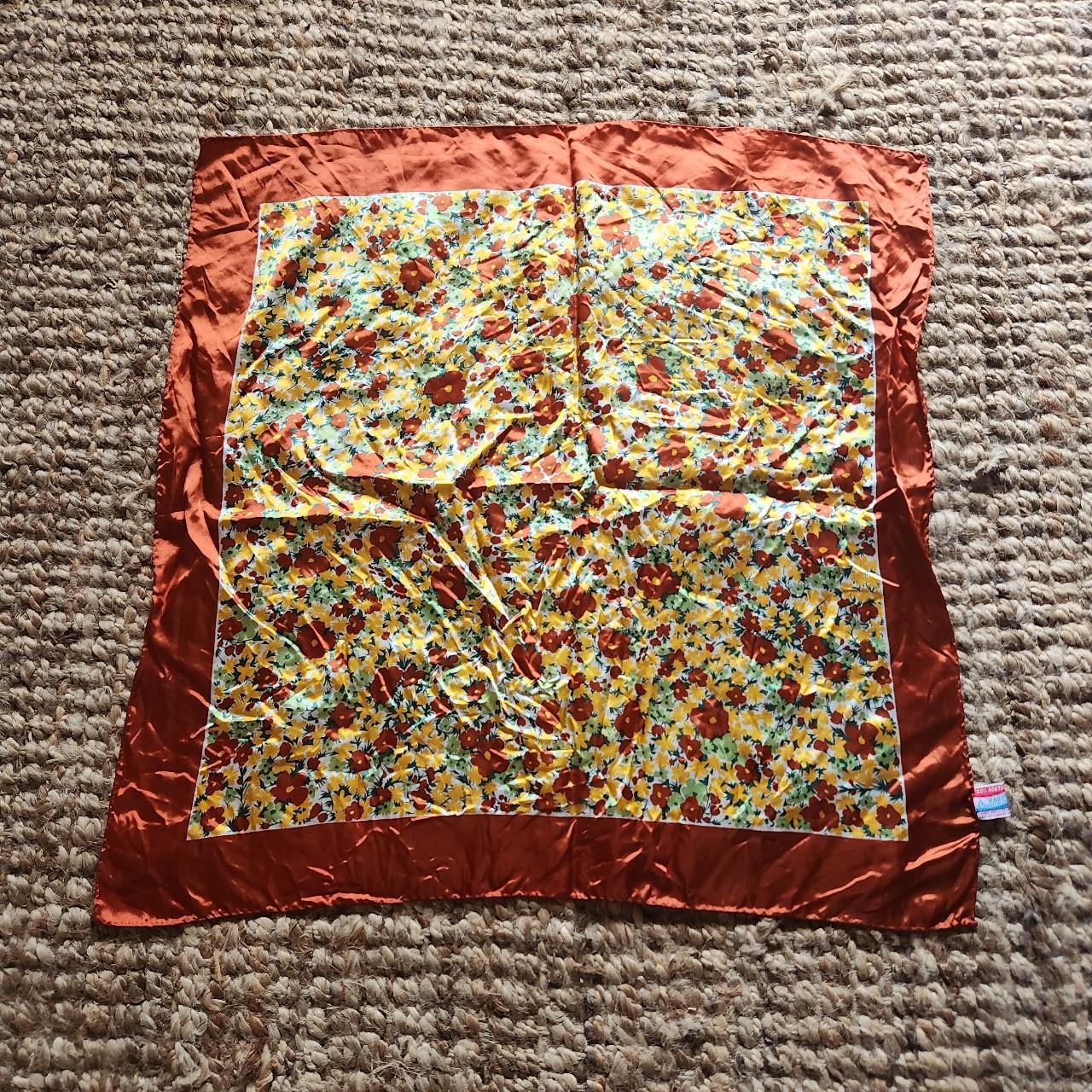 Vtg 70s Fall toned floral square scarf. Larger size.... - Depop