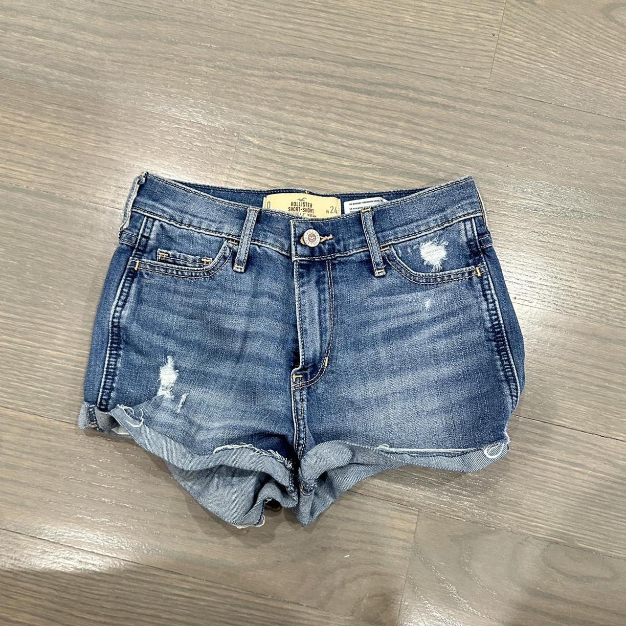 hollister jean shorts cute high rise jean shorts... - Depop