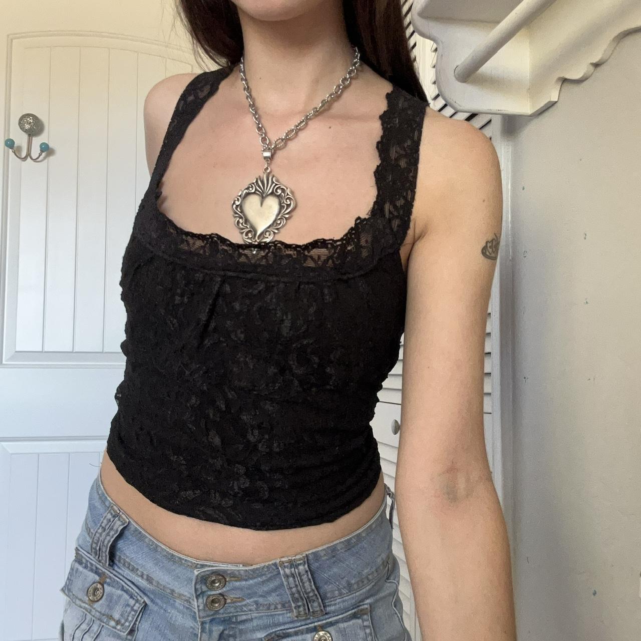 amazing black double layered lace cami tank... - Depop