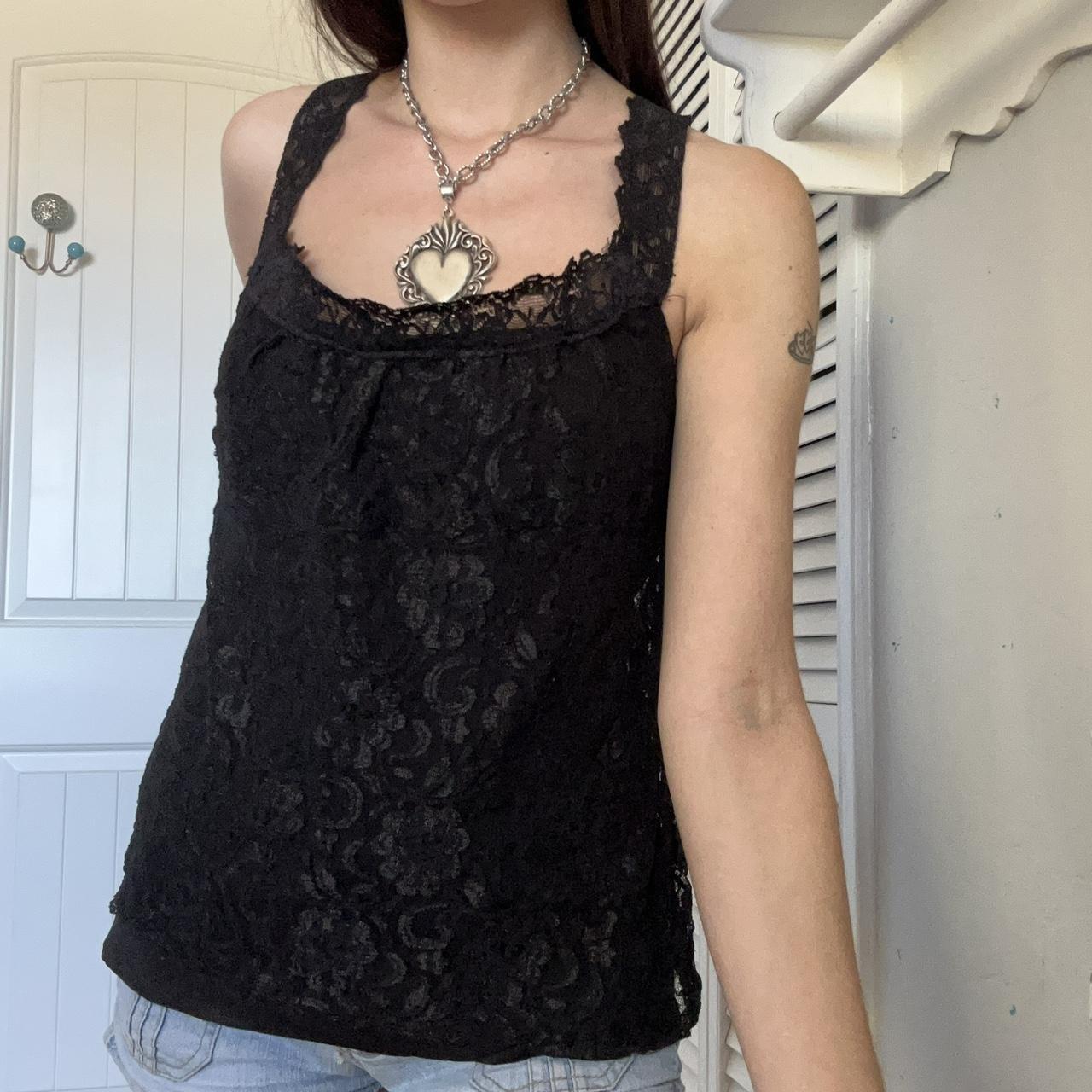 amazing black double layered lace cami tank... - Depop