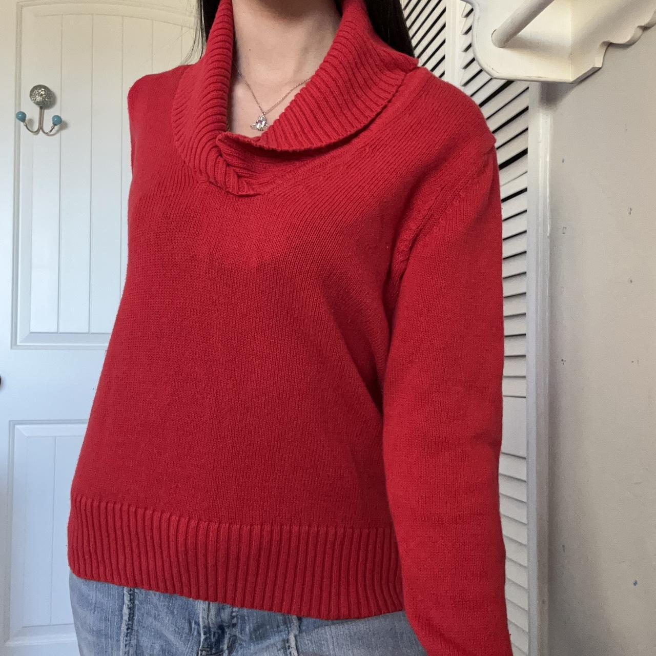 amazing red ribbed knit collared sweater super... - Depop