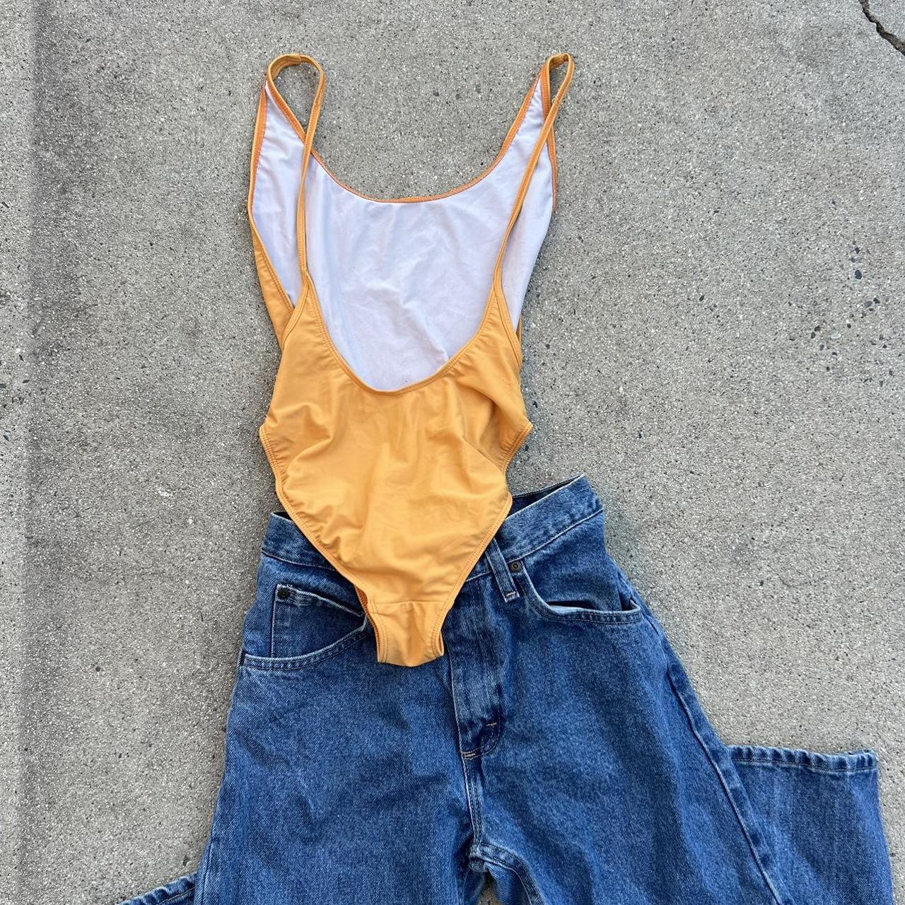 American Apparel Womens Orange Swimsuit One Piece Depop