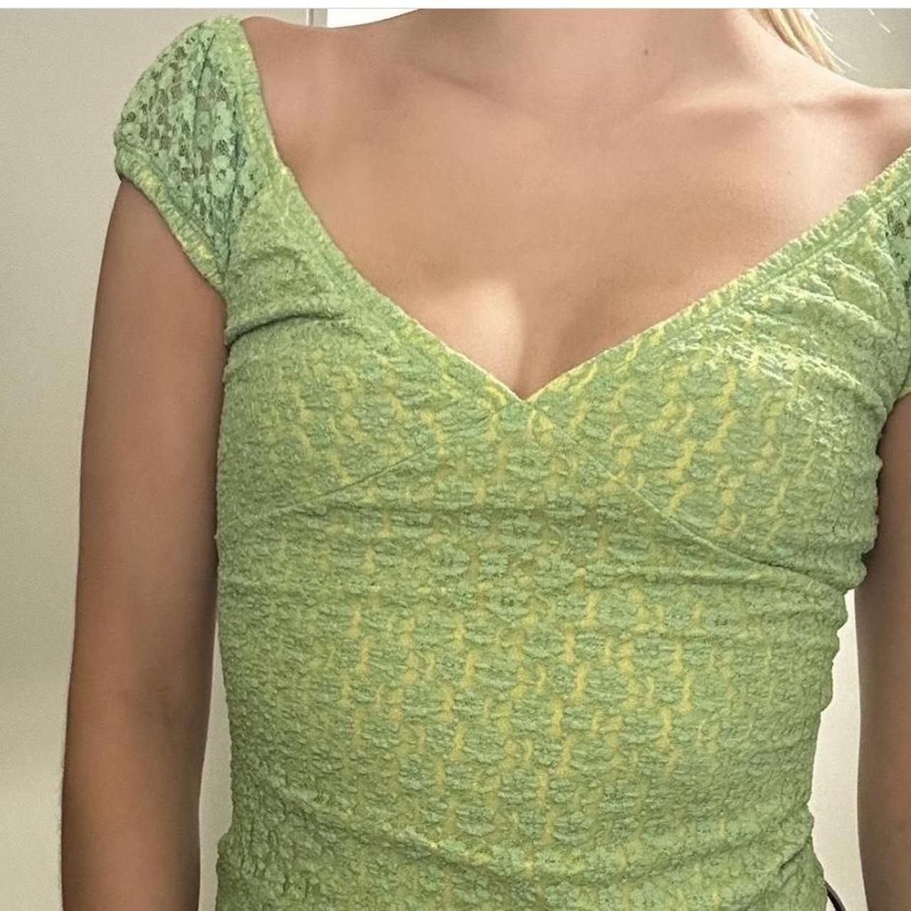 Urban Outfitters Lime Green V Neck/Off the shoulder... - Depop