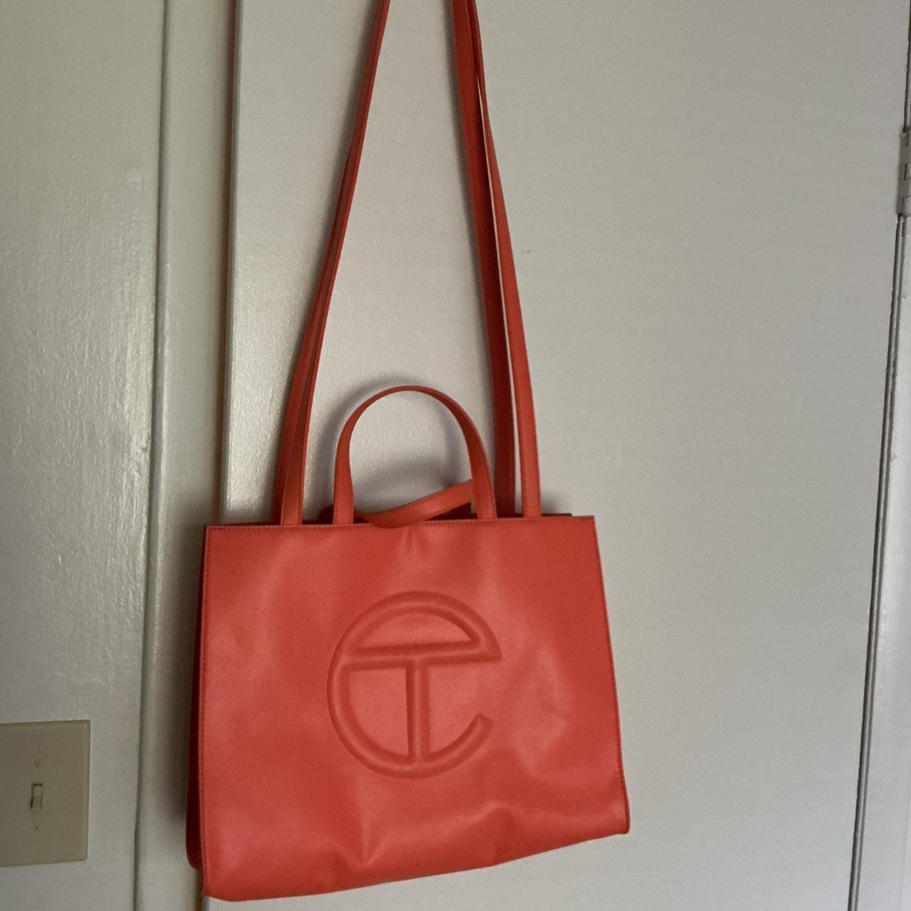 Telfar medium orange leather tote bag. very minor... | Depop