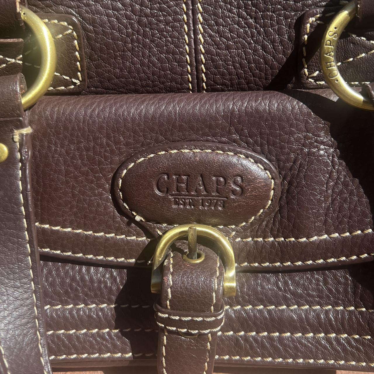 Y2K Brown Leather Chaps Handbag with beautiful... - Depop