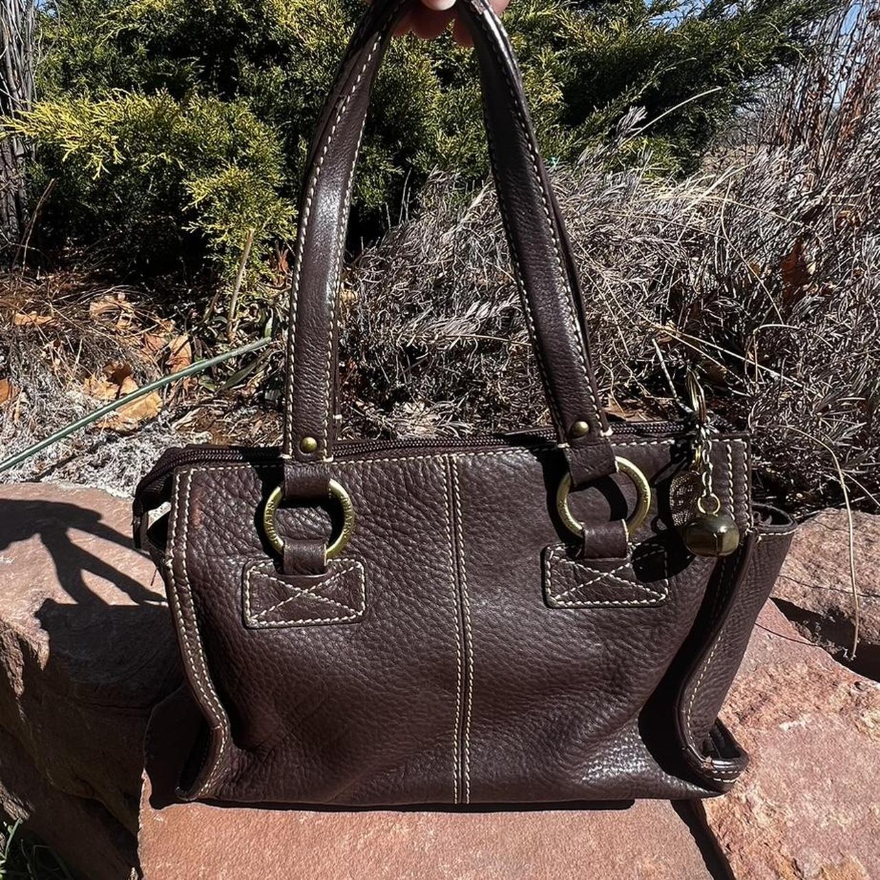 Y2K Brown Leather Chaps Handbag with beautiful... - Depop