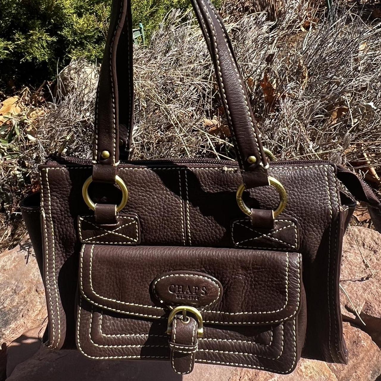 Y2K Brown Leather Chaps Handbag with beautiful... - Depop