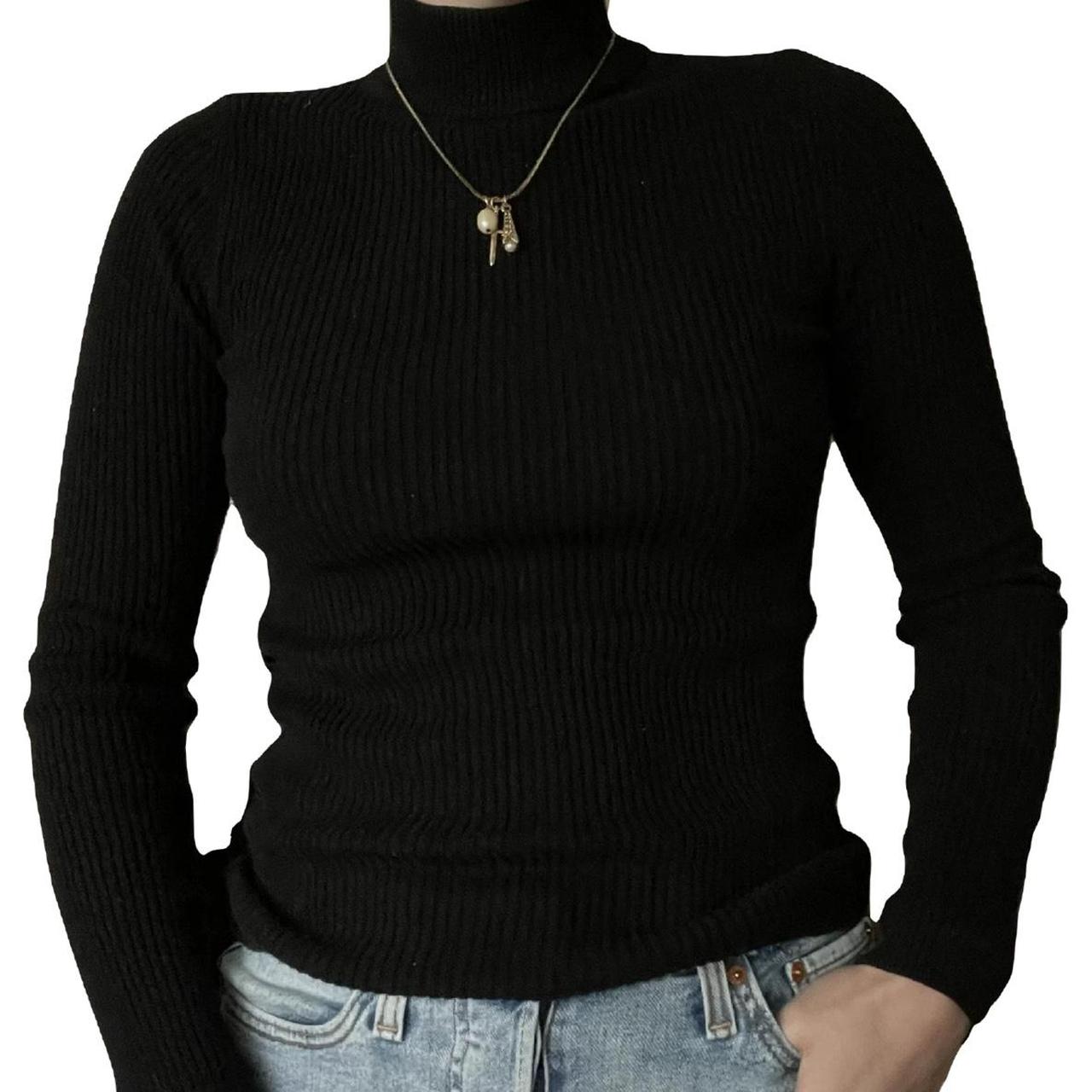Black ribbed turtleneck sweater! Perfect basic for... - Depop