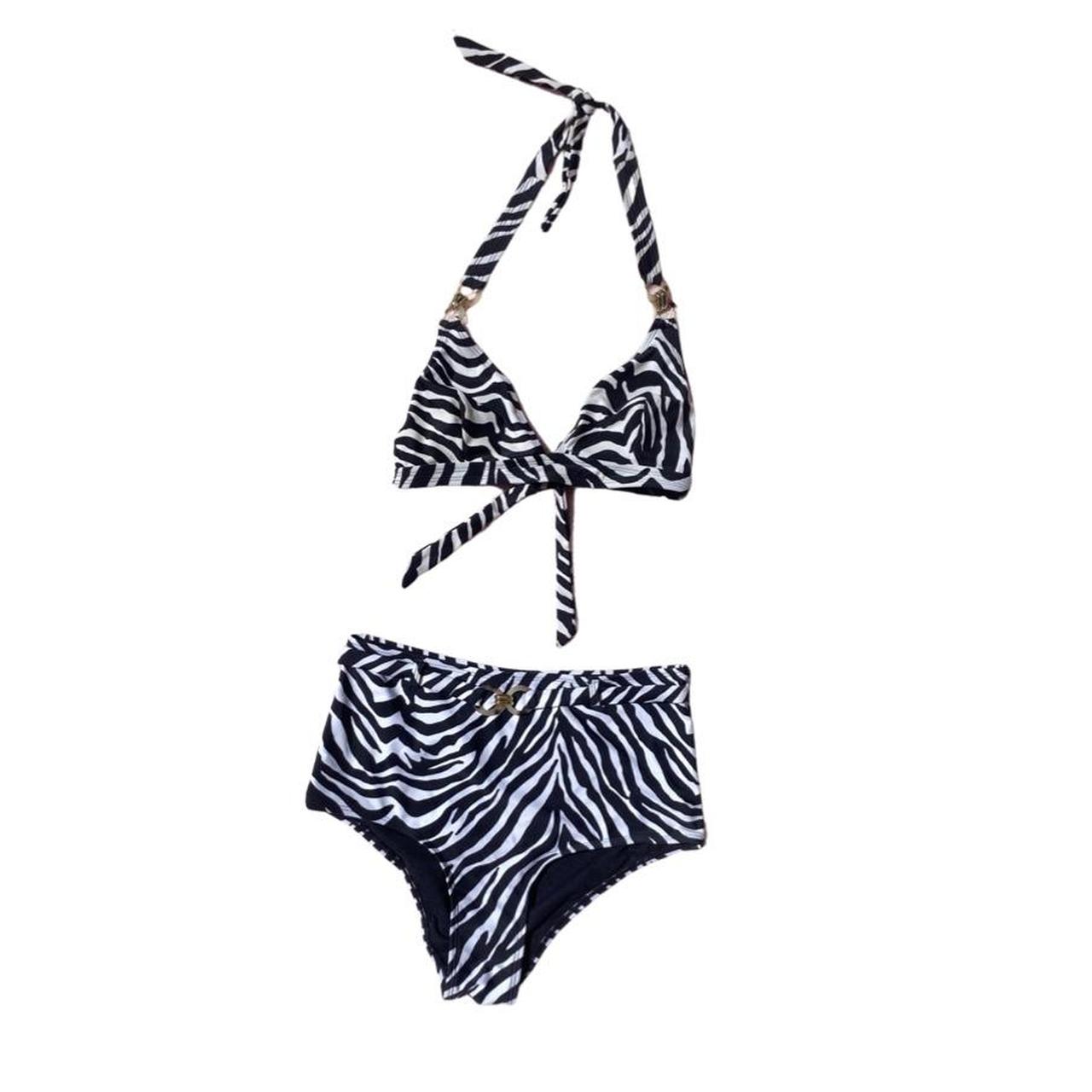 Gorg Y2K high waisted zebra bikinis with tortoise... - Depop