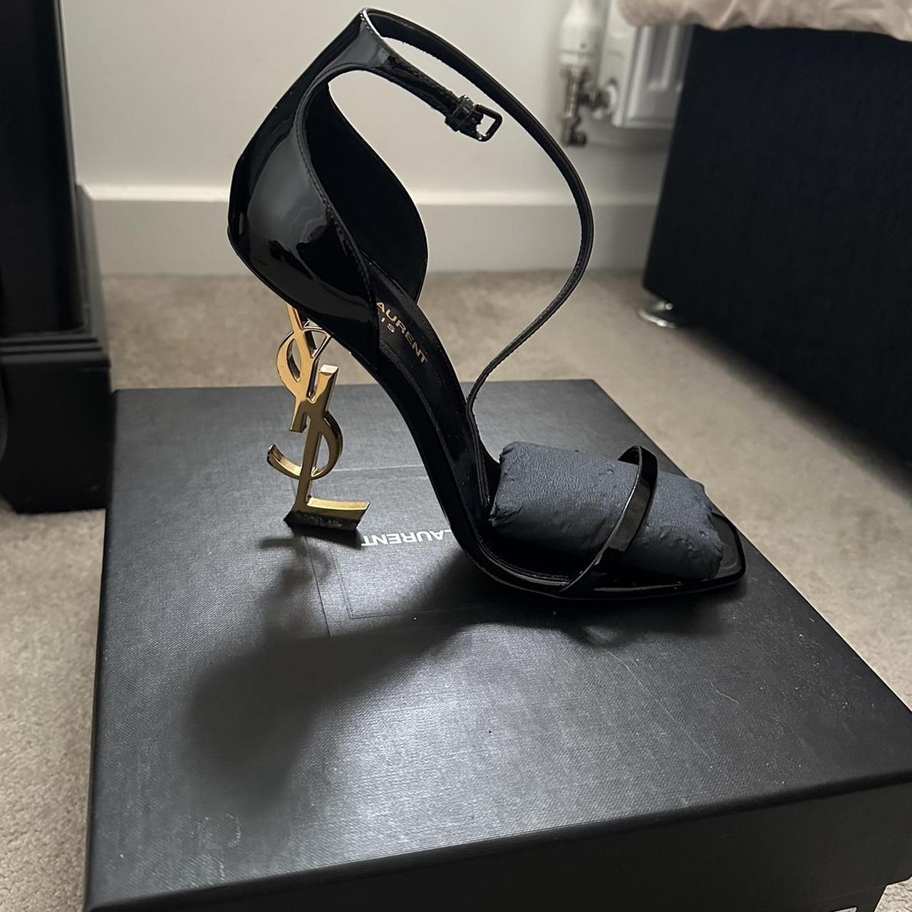 Authentic YSL Saint opium heels 110, black/gold,... - Depop