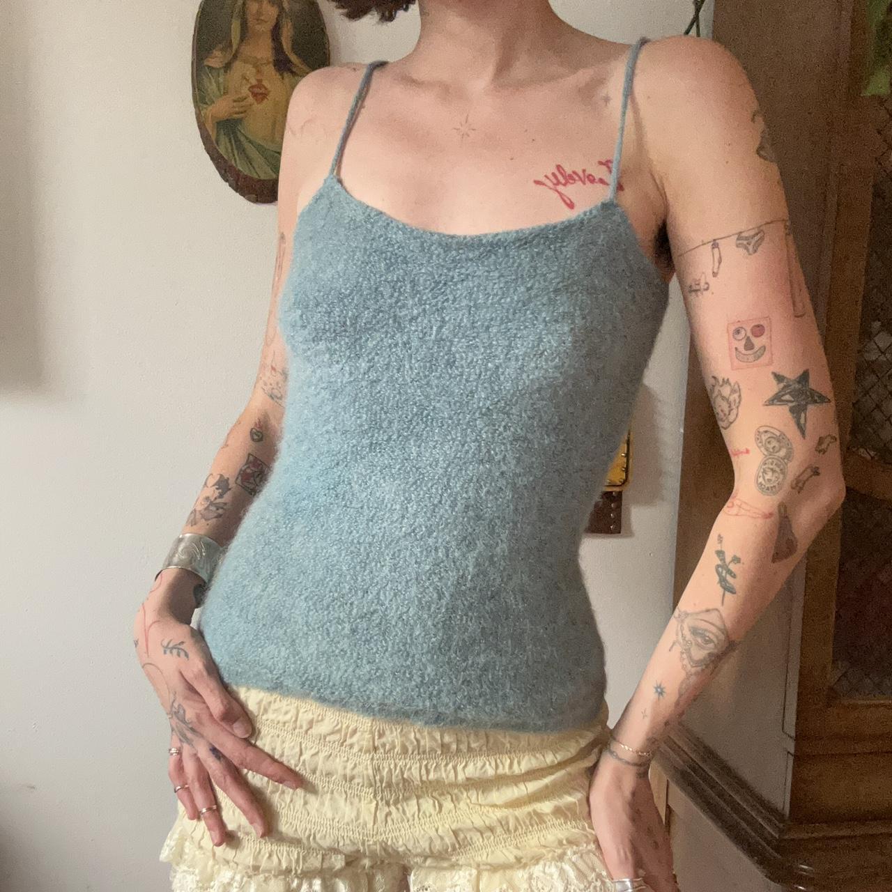 Light blue fuzzy tank top #womenstop #vintagetop | Depop