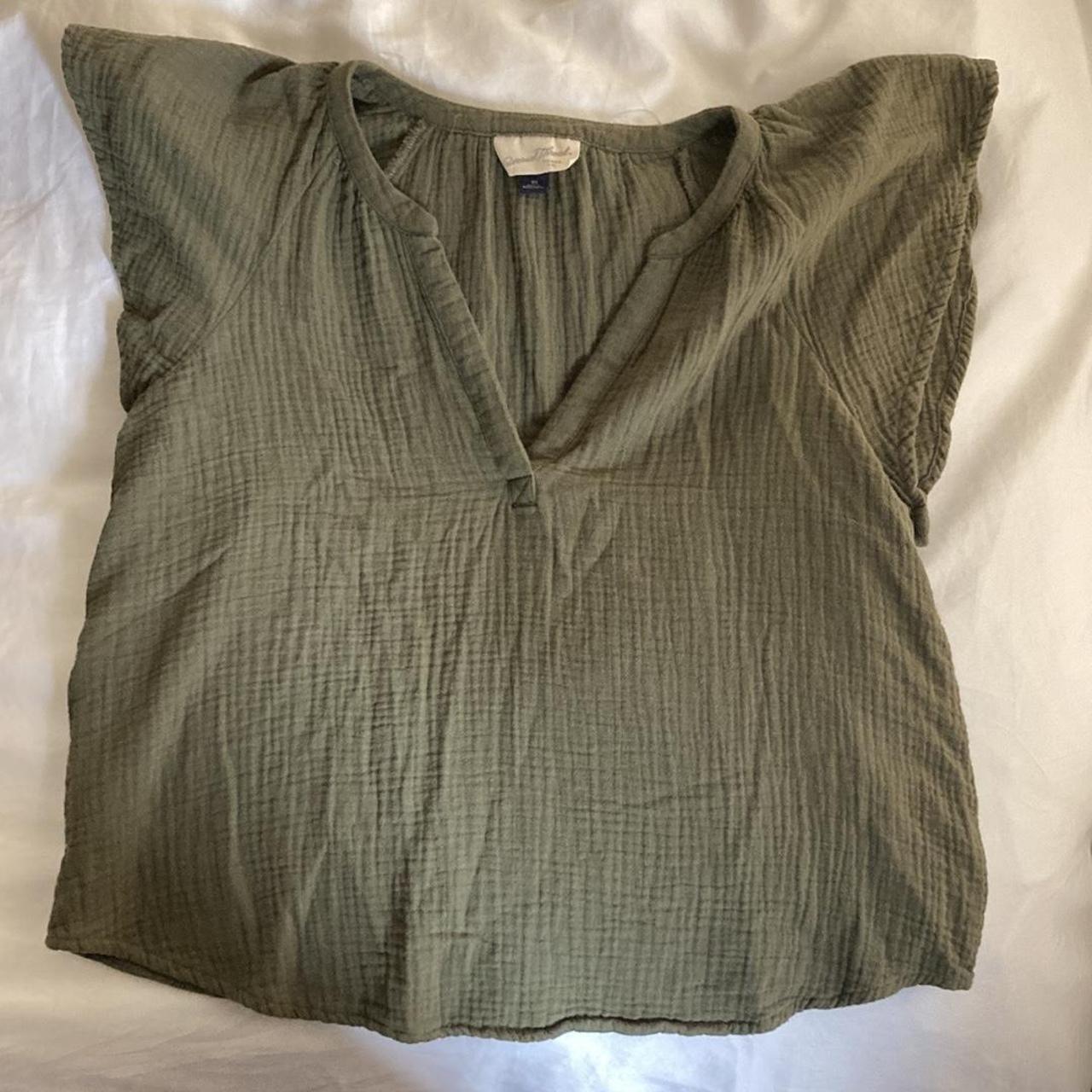Universal Thread Women's Green and Khaki Blouse | Depop