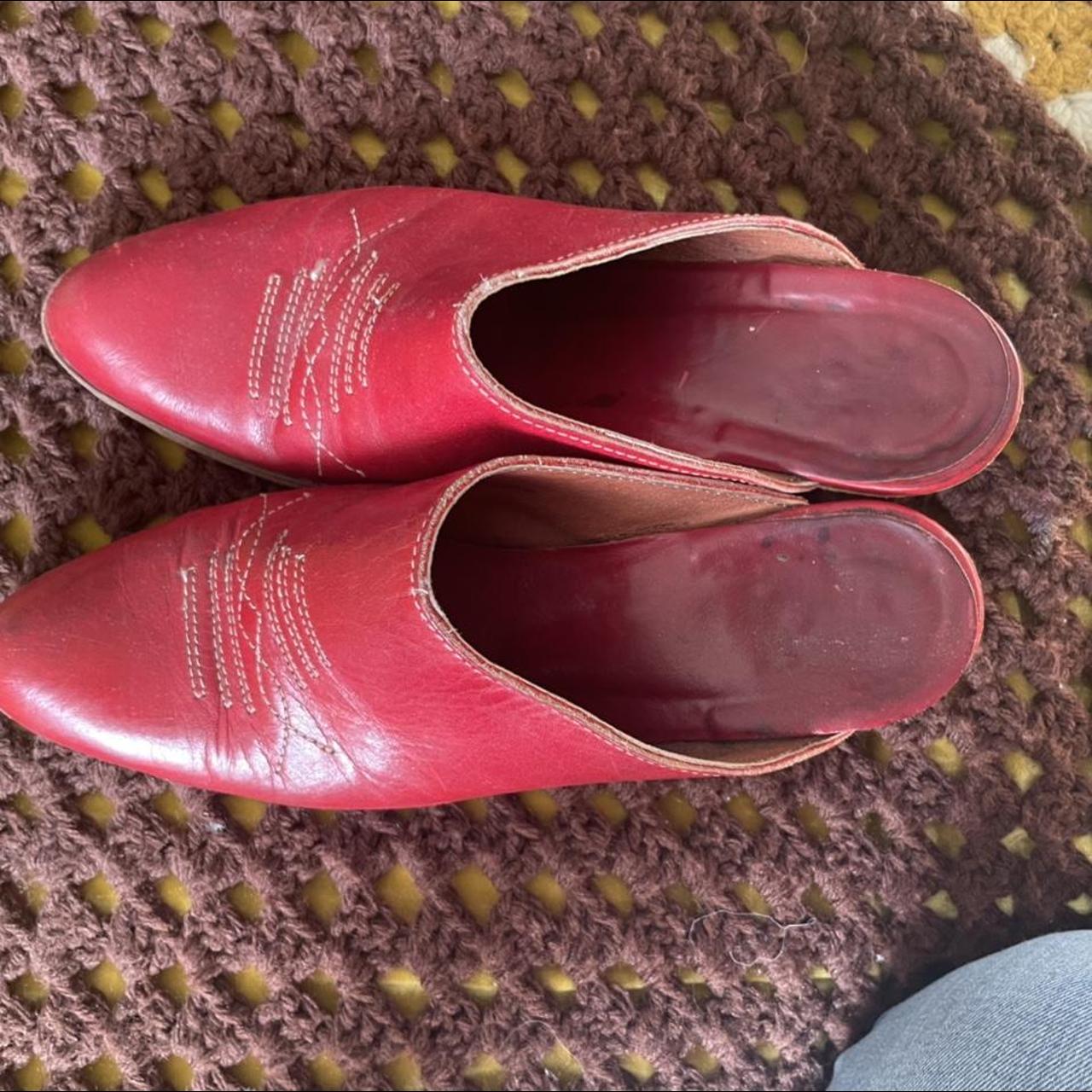 Vintage 80s western red mules Size 8 Lighthouse... - Depop