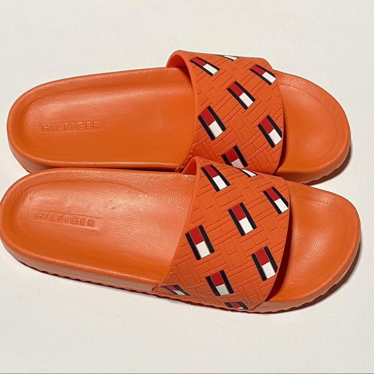 Tommy Hilfiger Men's Orange Slides | Depop