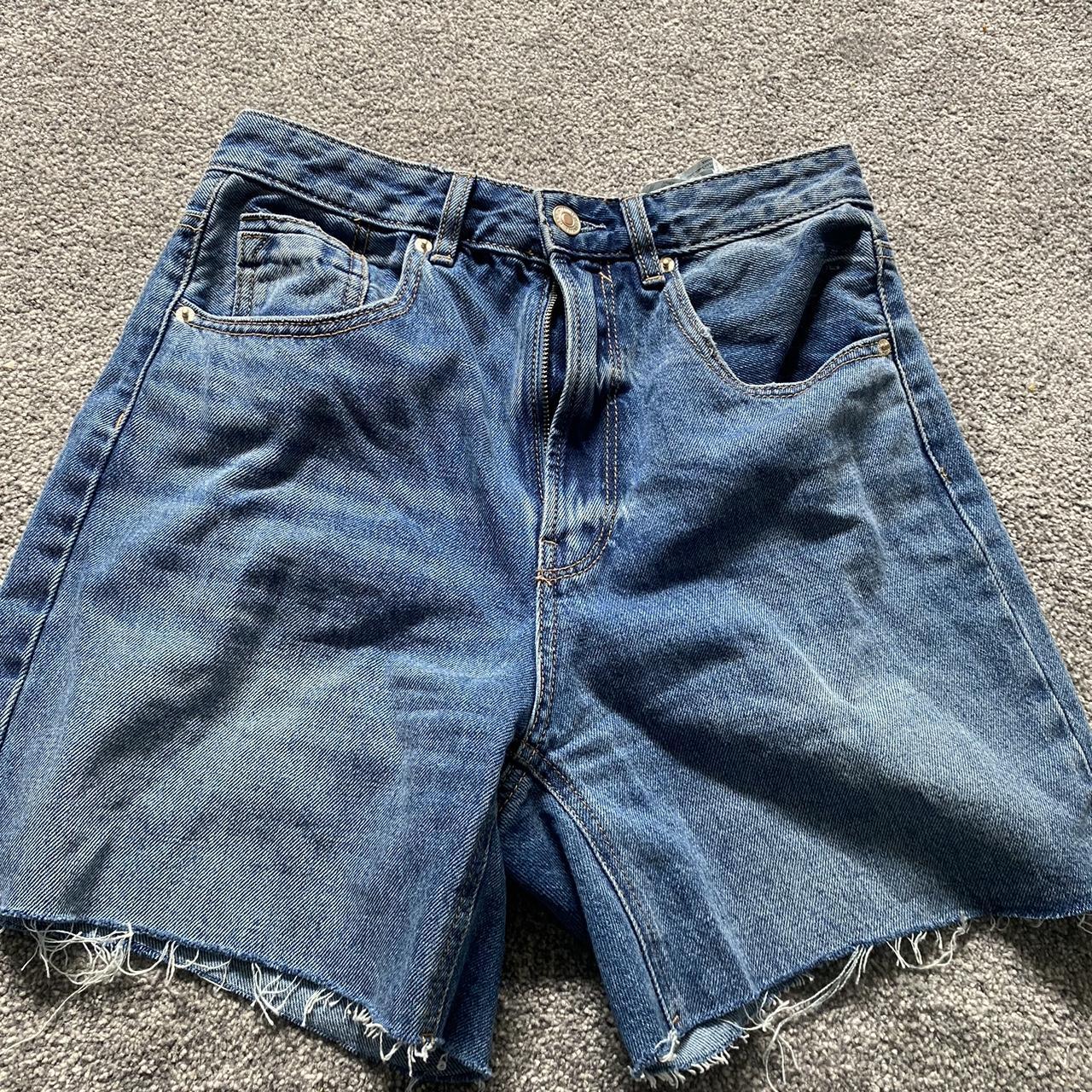 Stradivarius long denim shorts Size 10 Worn a few... - Depop