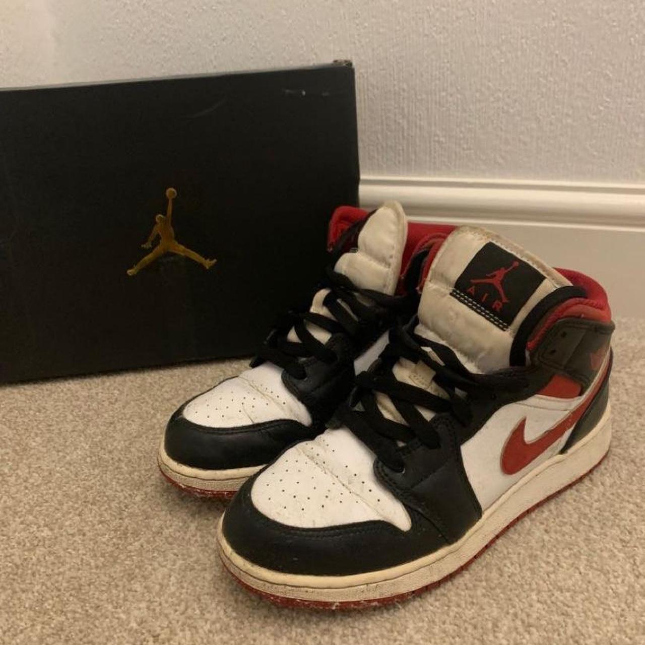 Jordan 1 Mid Gym Red Black White GS UK 5 Used... - Depop