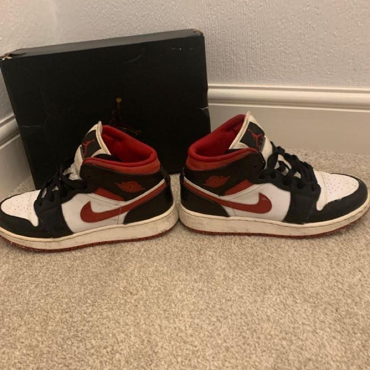 Jordan 1 Mid Gym Red Black White GS UK 5 Used... - Depop