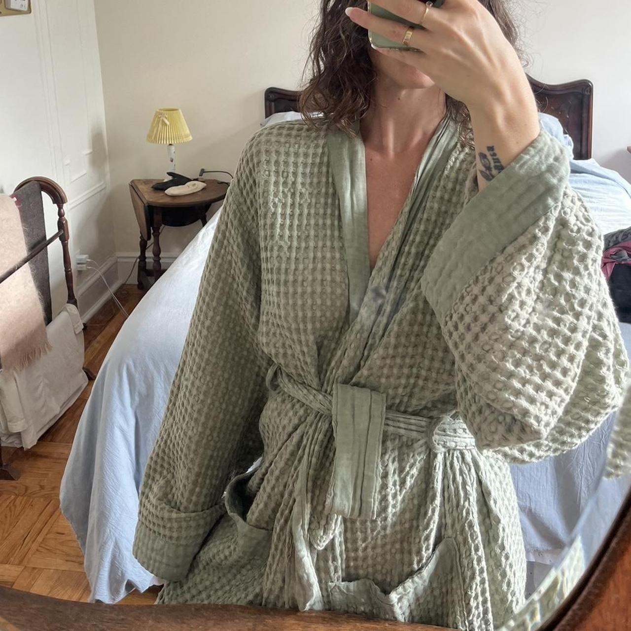 Long light green cotton waffle weave robe made in... - Depop