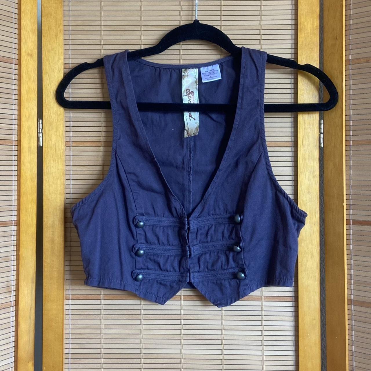 true y2k gray cropped vest with bronze colored... - Depop