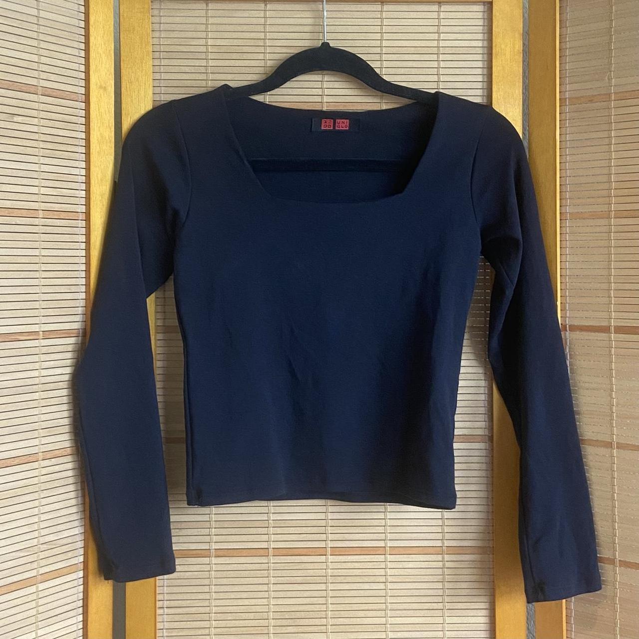 plain black square neck long sleeve top #cleangirl... - Depop