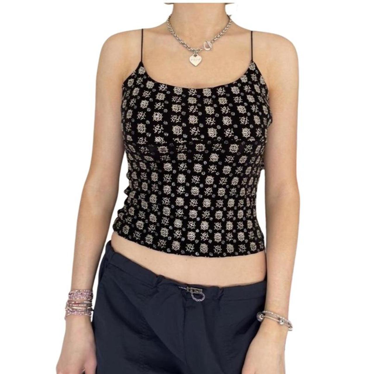 90s vintage black spaghetti strap crop top. Sparkly... - Depop