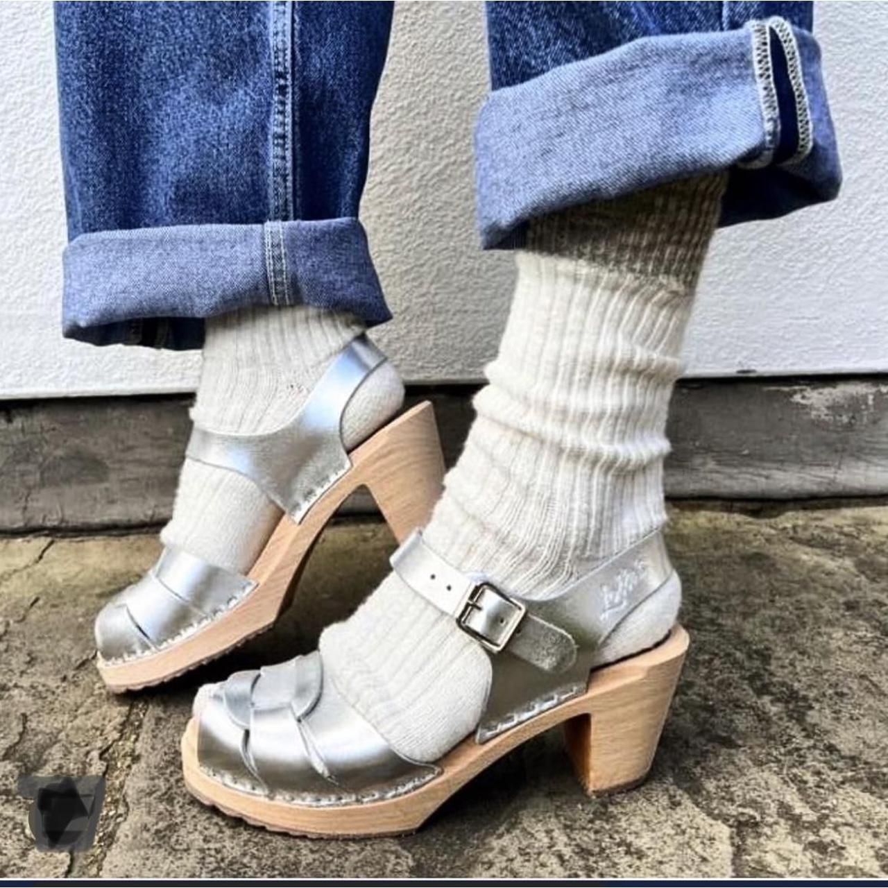 Lotta from Stockholm silver peep toe platform clogs.... - Depop