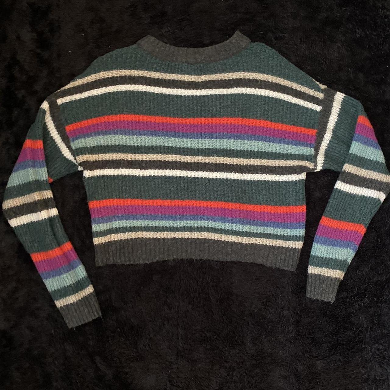 Green and multi-coloured striped sweater - perfect... - Depop