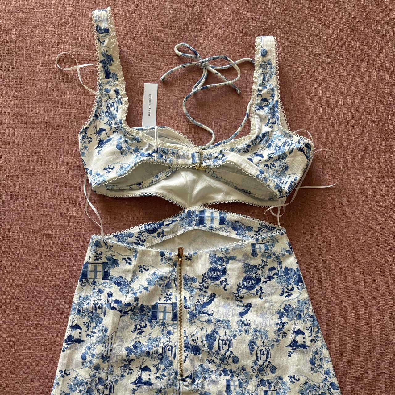 Bydee blue and white patterned mini dress New with... - Depop
