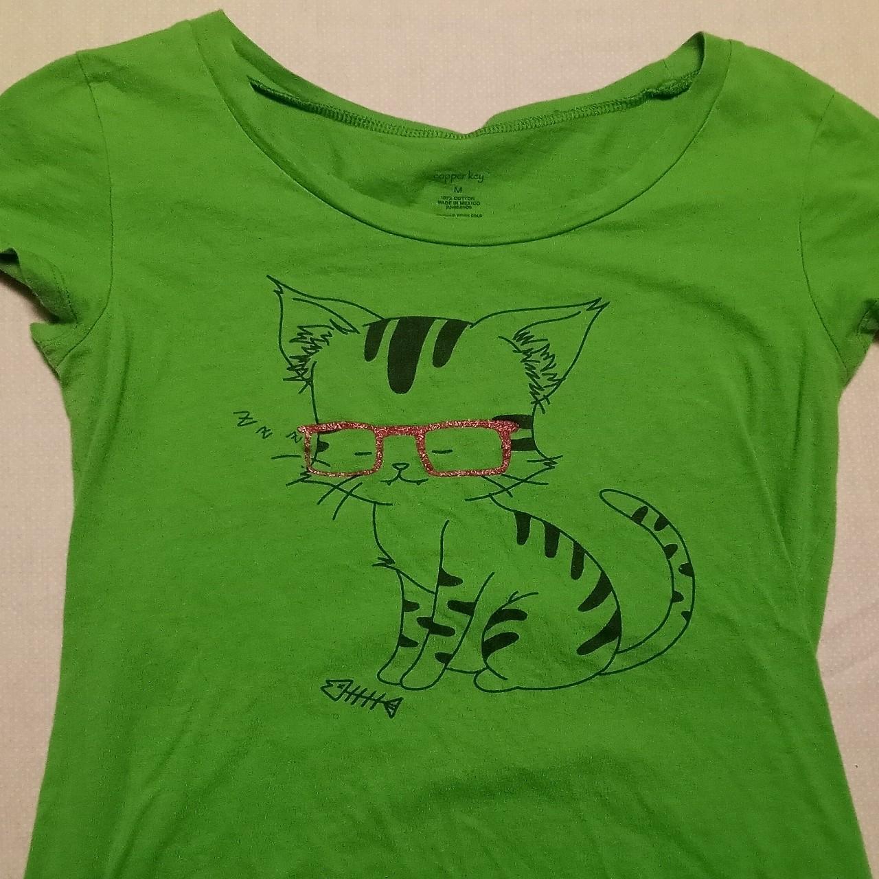 Scene nerd kitty glitter tee! Juniors m fits like... - Depop
